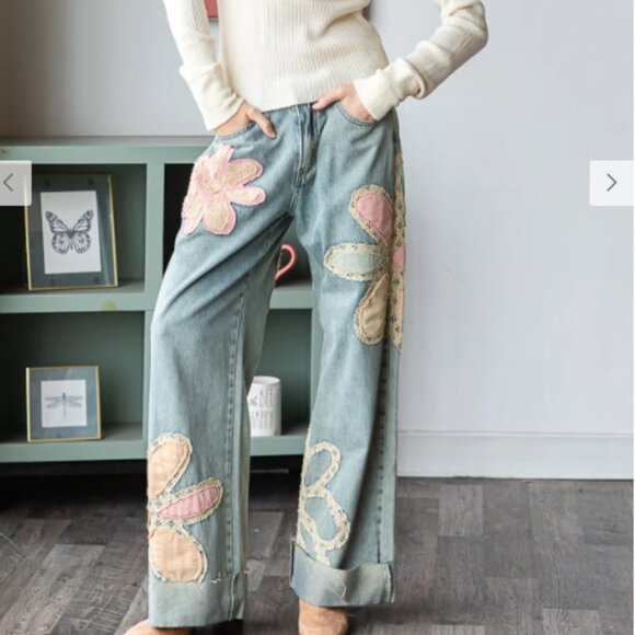 Oli and Hali | Jeans | Oh2 Oli Hali Washed Flower Patchwork Straight ...